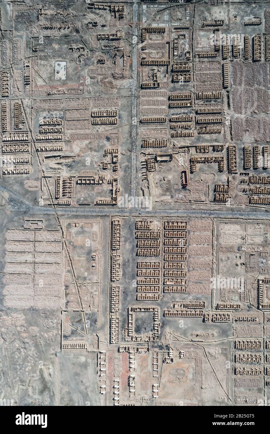aerial view of the ruins of the abandoned oil town, Lenghu, China Stock ...