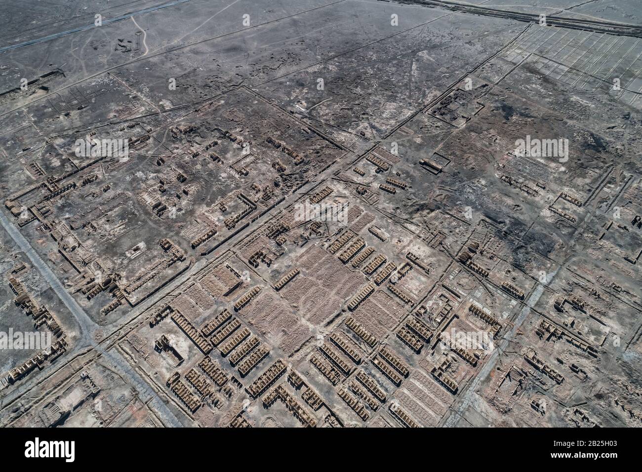 aerial view of the ruins of the abandoned oil town, Lenghu, China Stock ...