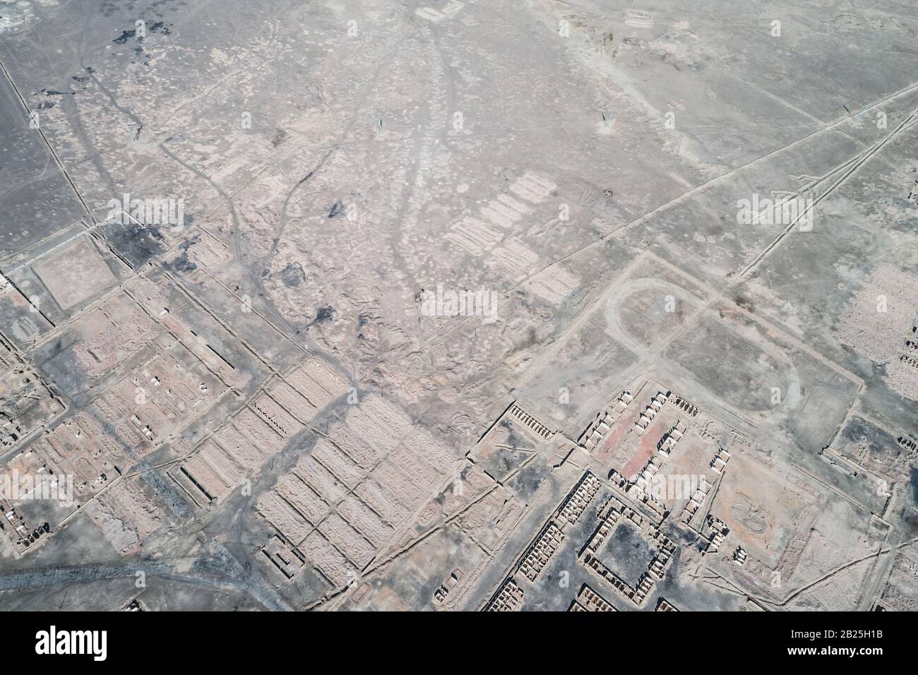 aerial view of the ruins of the abandoned oil town, Lenghu, China Stock ...