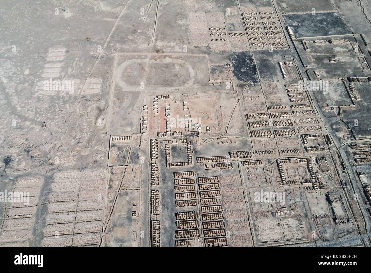 aerial view of the ruins of the abandoned oil town, Lenghu, China Stock ...