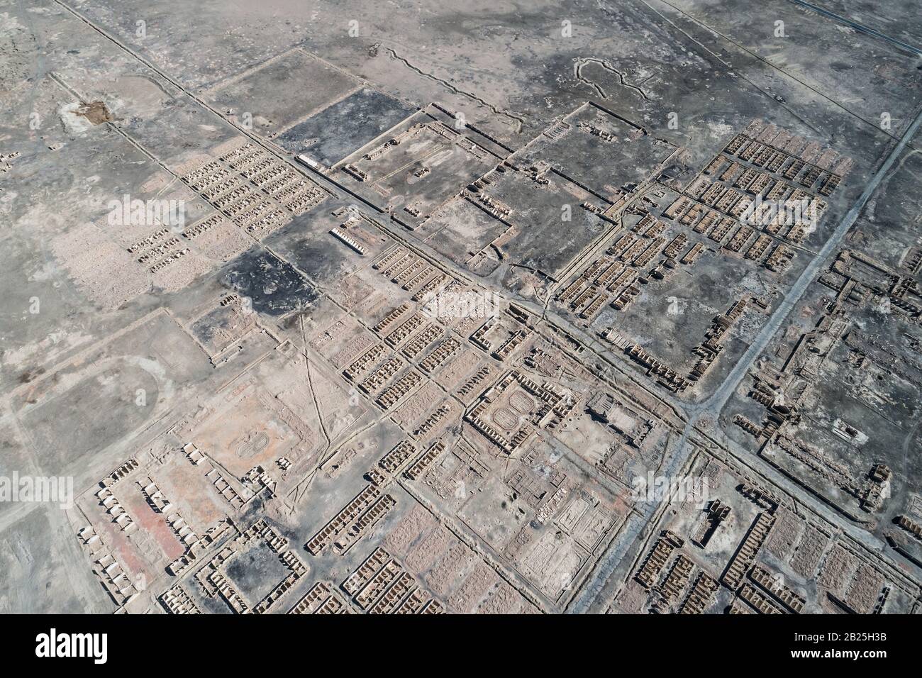 aerial view of the ruins of the abandoned oil town, Lenghu, China Stock ...
