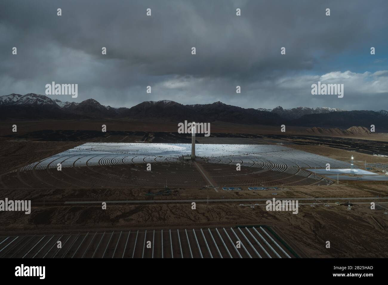 Aerial view of solar thermal plant Stock Photo - Alamy