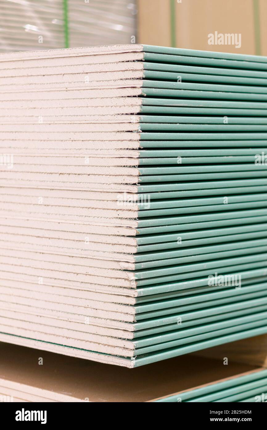 Drywall racks in a hardware store. repair and construction concept ...