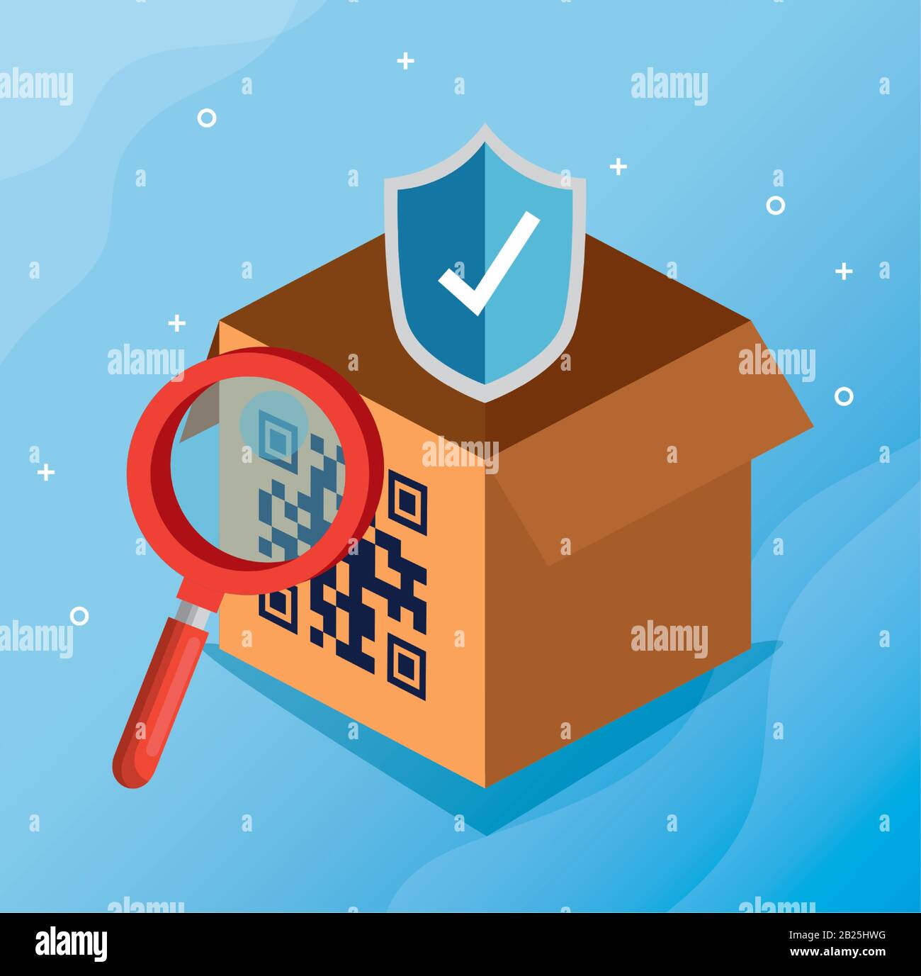 code qr in box with magnifying glass and shield Stock Vector Image ...