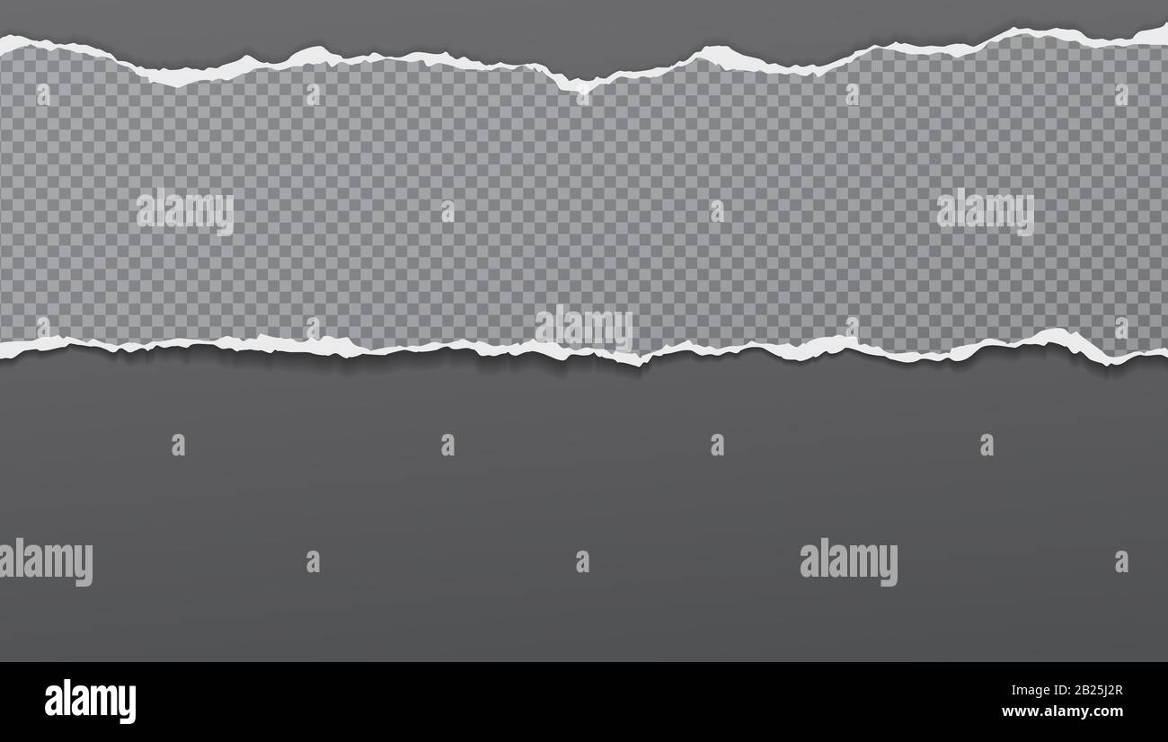 Torn, ripped piece of grey paper with soft shadow is on black ...