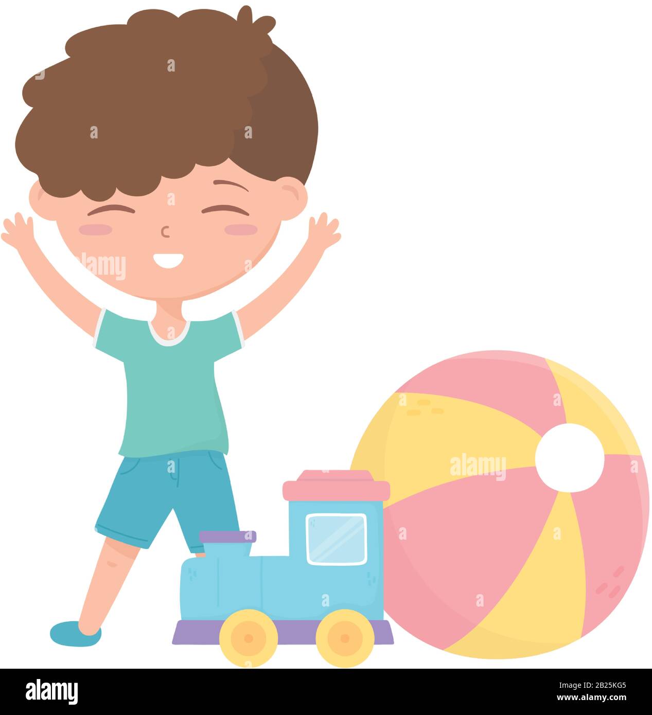 kids zone, cute little boy train ball cartoon toys vector illustration ...