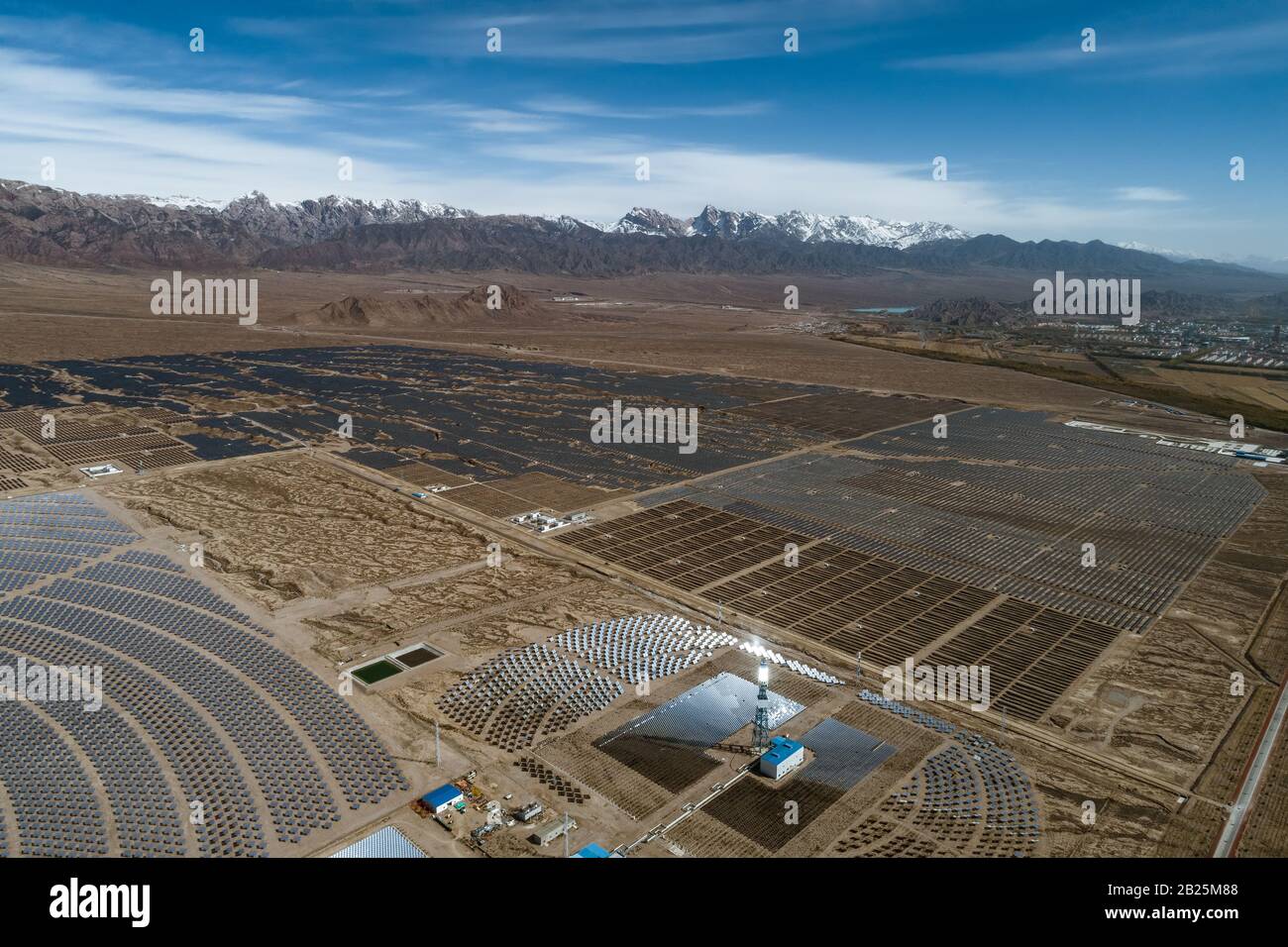 Aerial view of solar thermal plant Stock Photo - Alamy