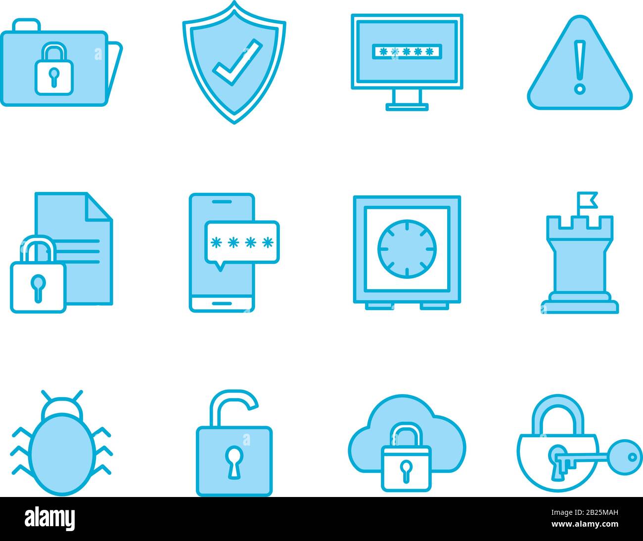 Isolated security line and fill style icon set vector design Stock ...