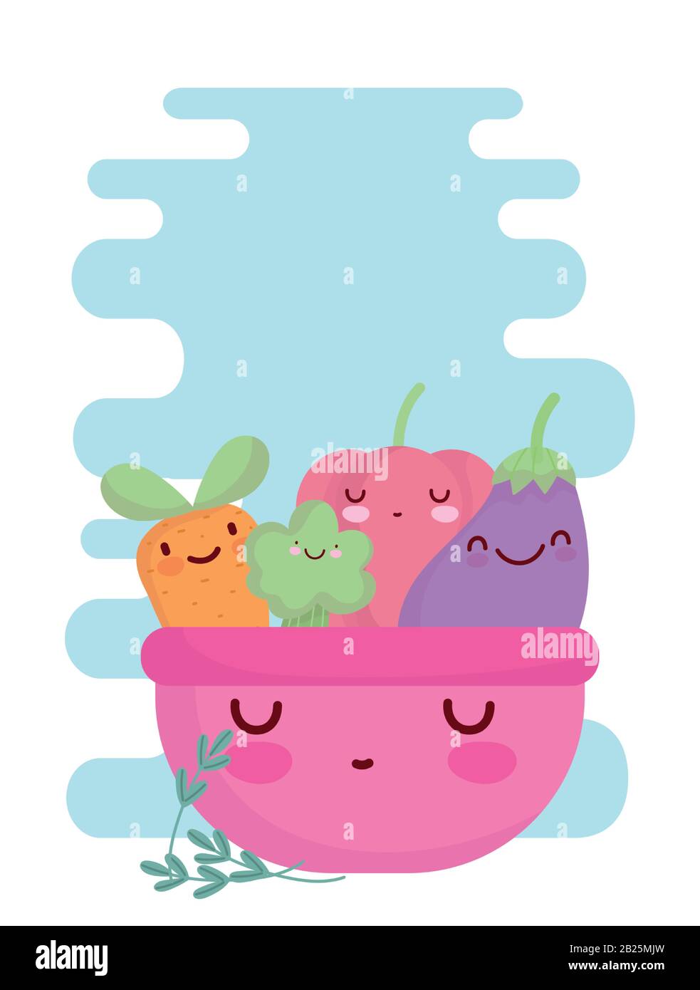 pink bowl with vegetables menu character cartoon food cute vector ...