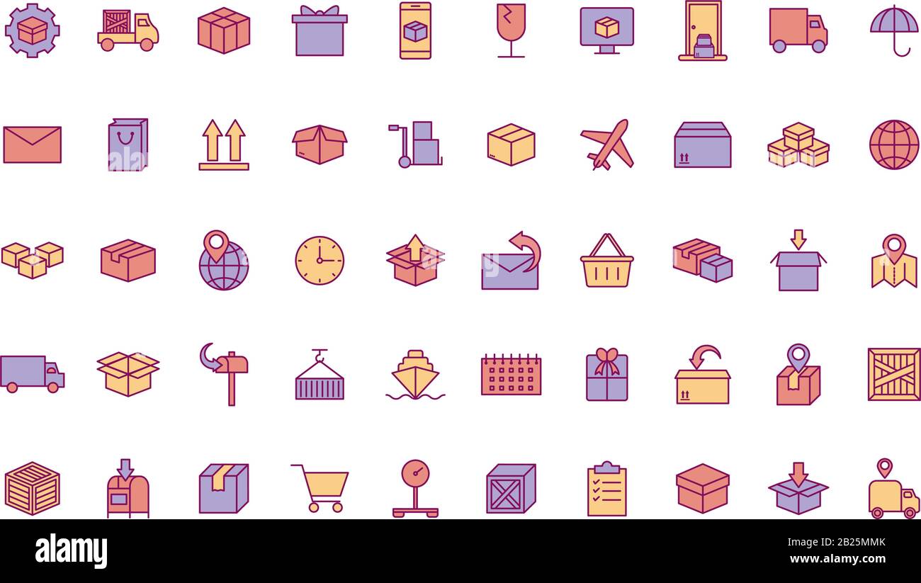 Isolated delivery line and fill style icon set vector design Stock ...