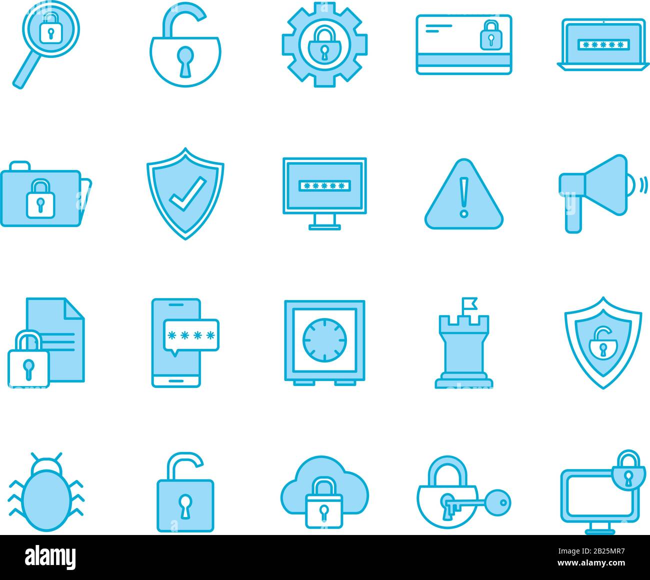 Isolated security line and fill style icon set vector design Stock ...