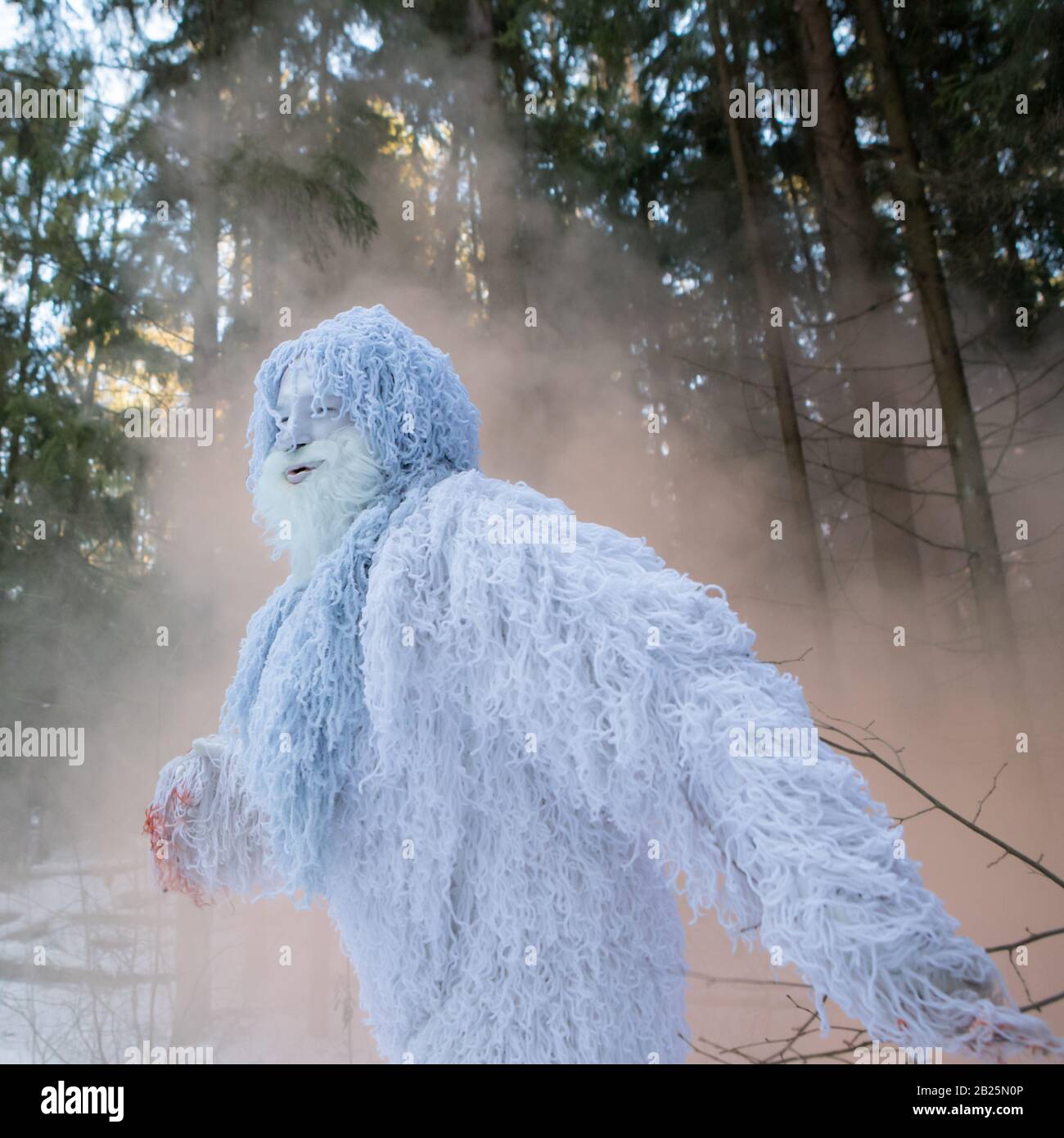 Yeti fairy tale character in winter forest. Outdoor fantasy photo Stock ...
