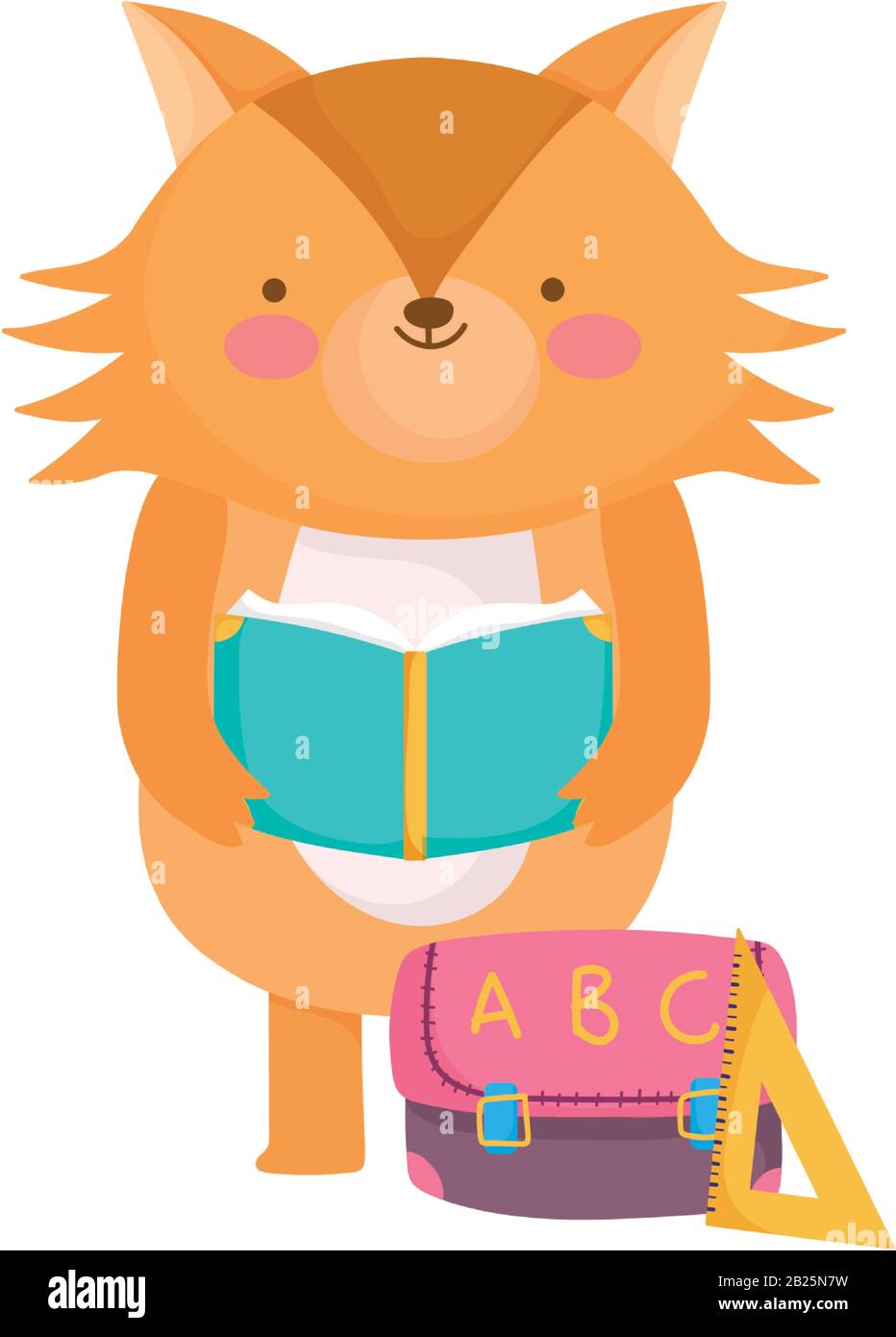 back to school, fox reading book with bag ruler cartoon vector ...