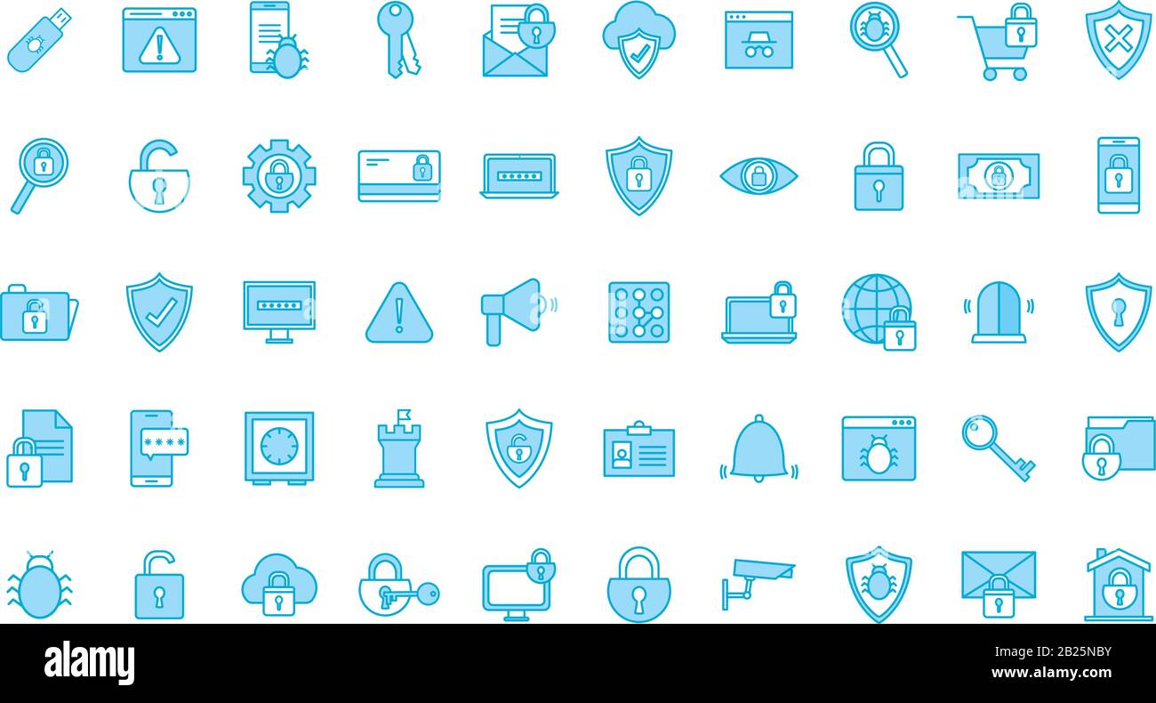 Isolated security line and fill style icon set vector design Stock ...
