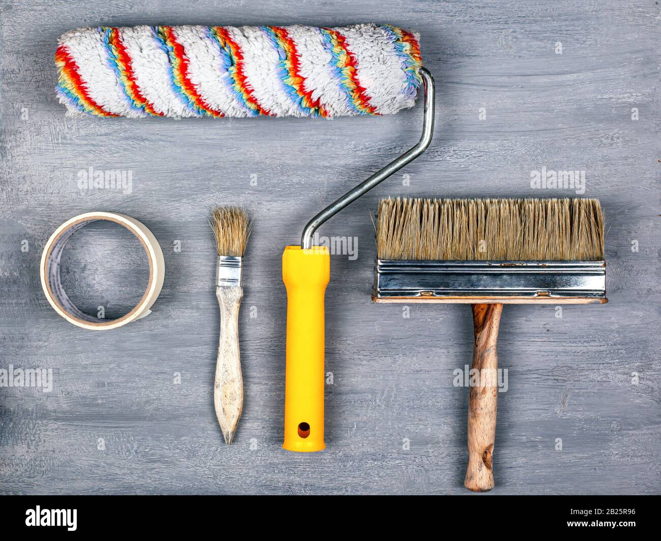 painting work concept. set of tools for painting and repairing walls ...