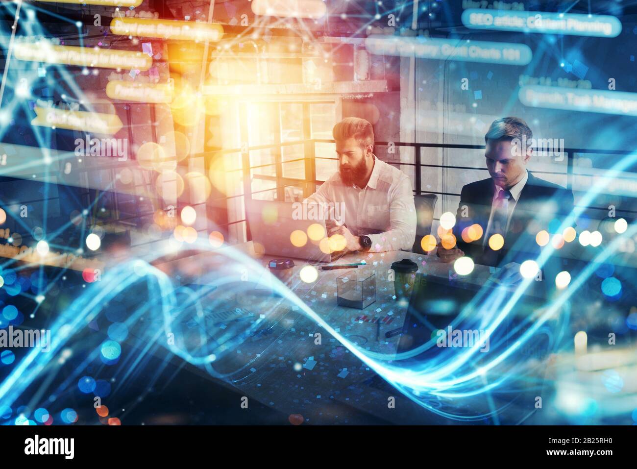 Business people collaborate together in office. Internet connection ...