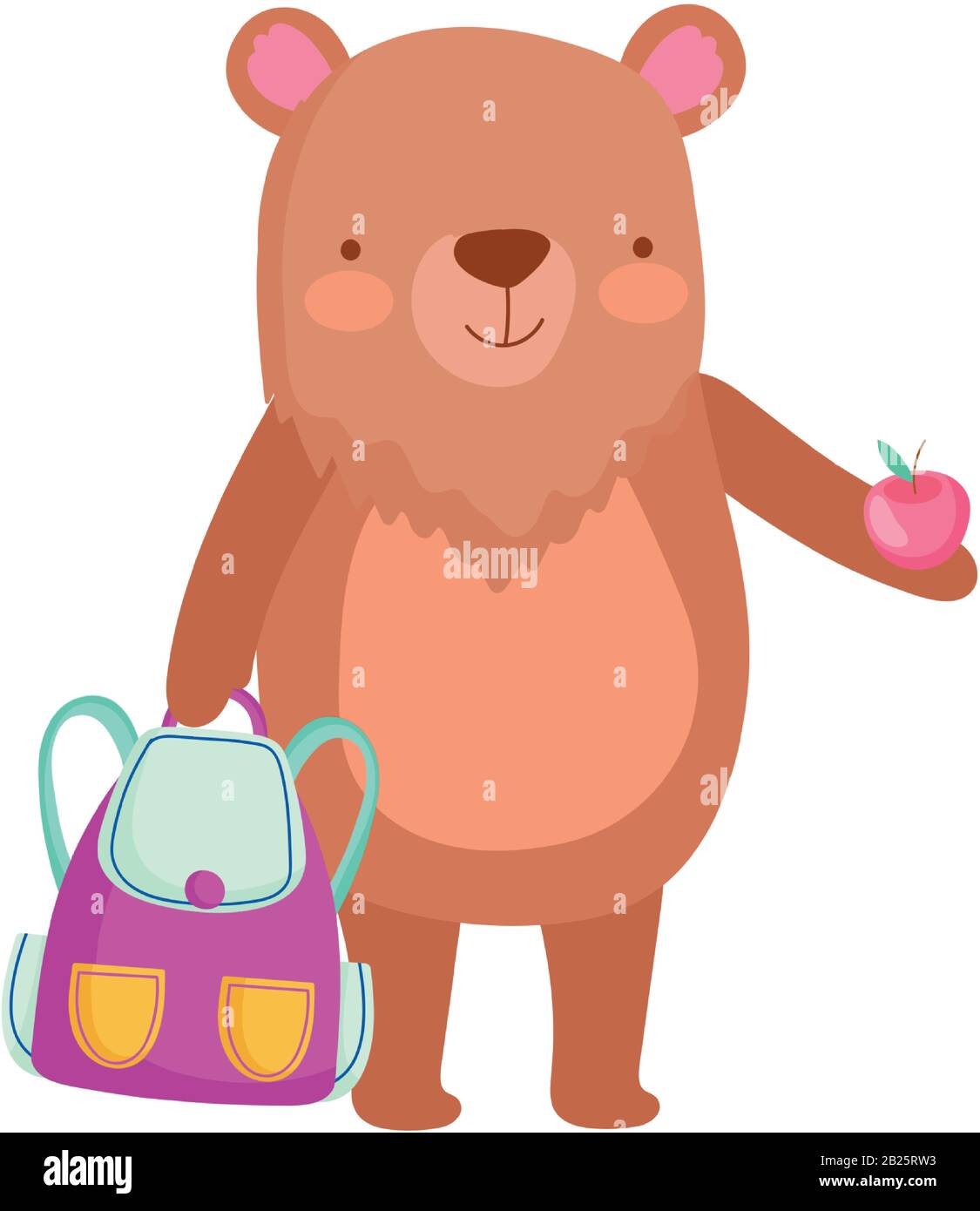 back to school, bear with backpack and apple cartoon vector ...