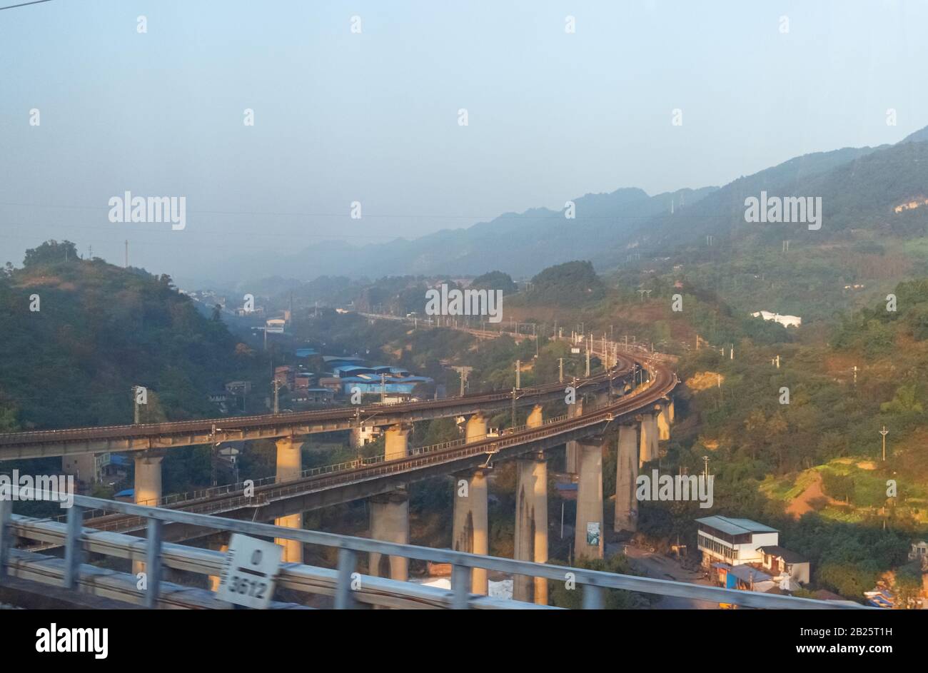 Traffic track in the middle of the mountains. China railway rail ...