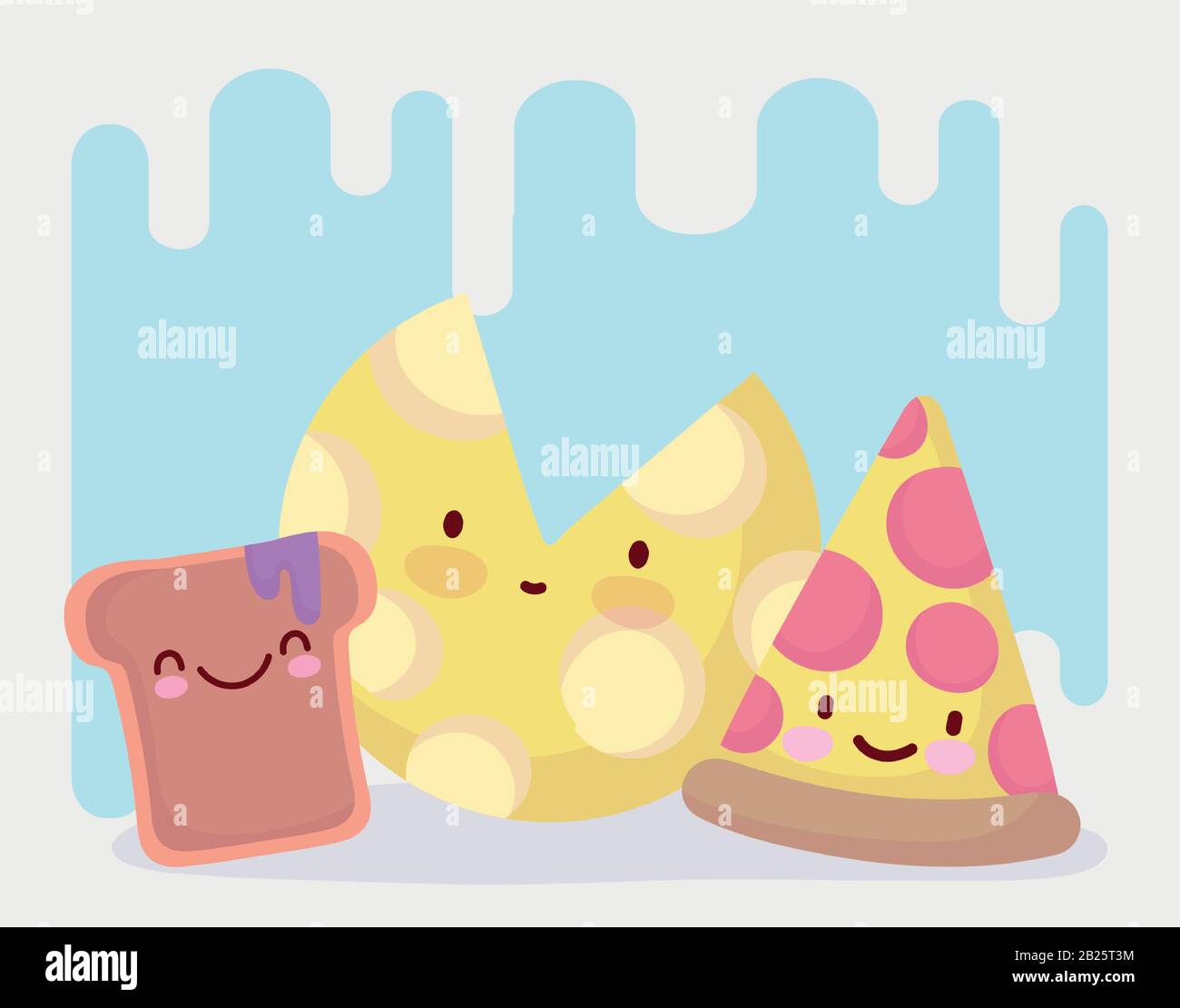 pizza bread and cheese cutting menu character cartoon food cute vector ...