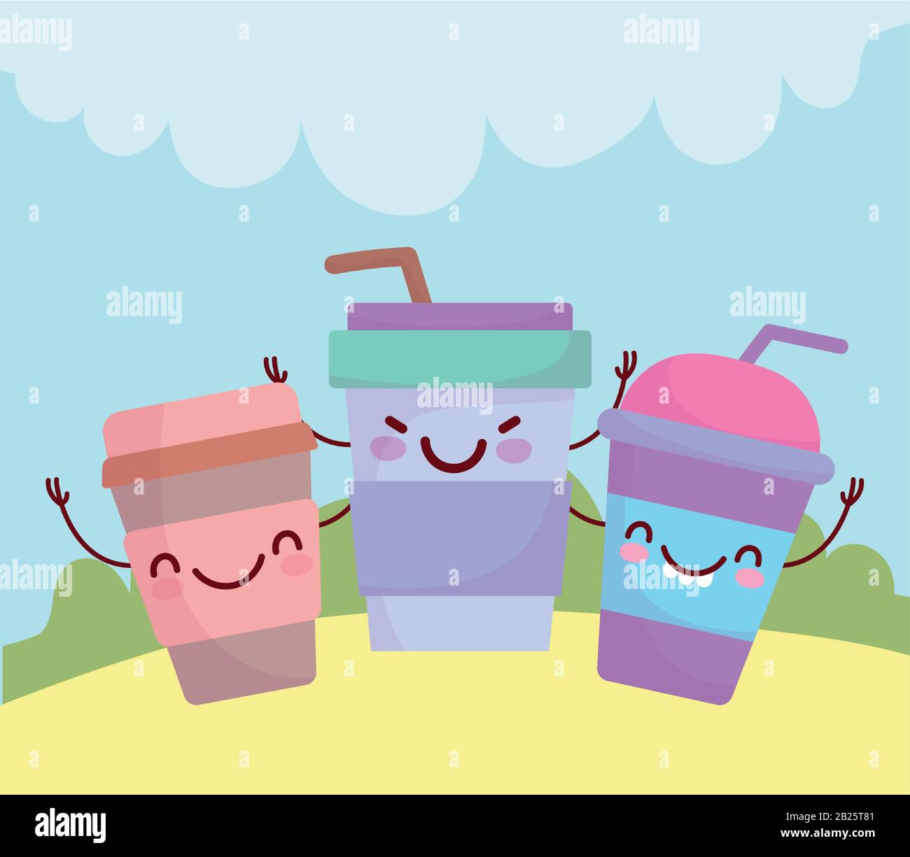 disposable paper cups coffee menu character cartoon food cute vector ...
