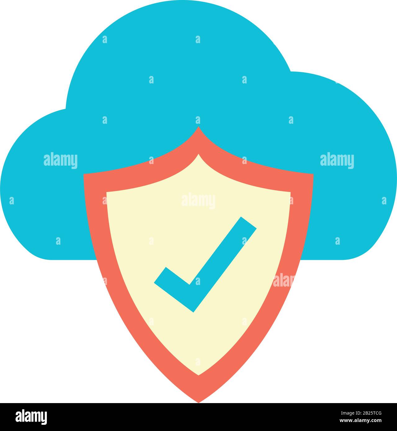 Isolated check mark inside shield and cloud flat style icon vector ...