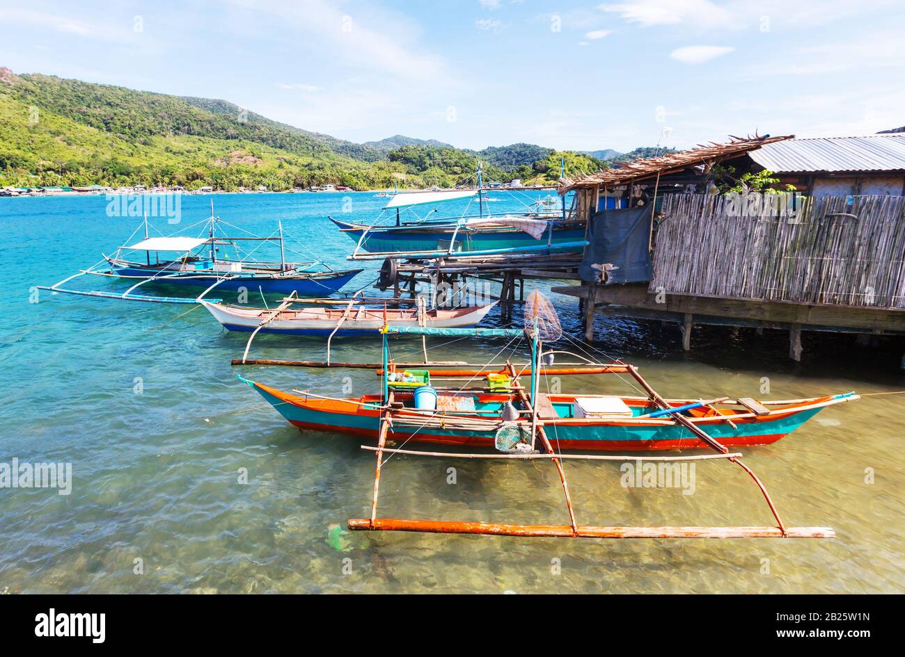 Traditional Philippino boat in the sea, Palawan island, Philippines ...
