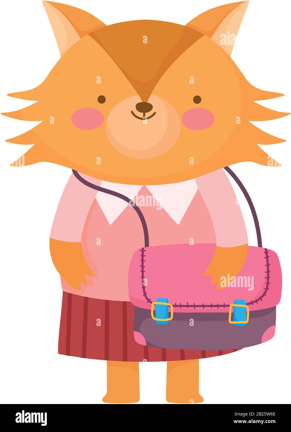 back to school, fox with clothes and backpack cartoon vector ...