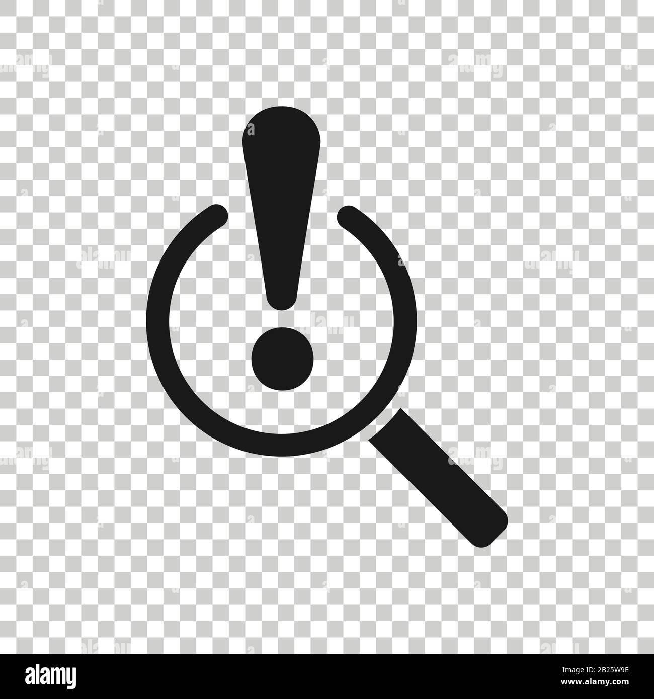 Risk analysis icon in flat style. Exclamation magnifier vector ...