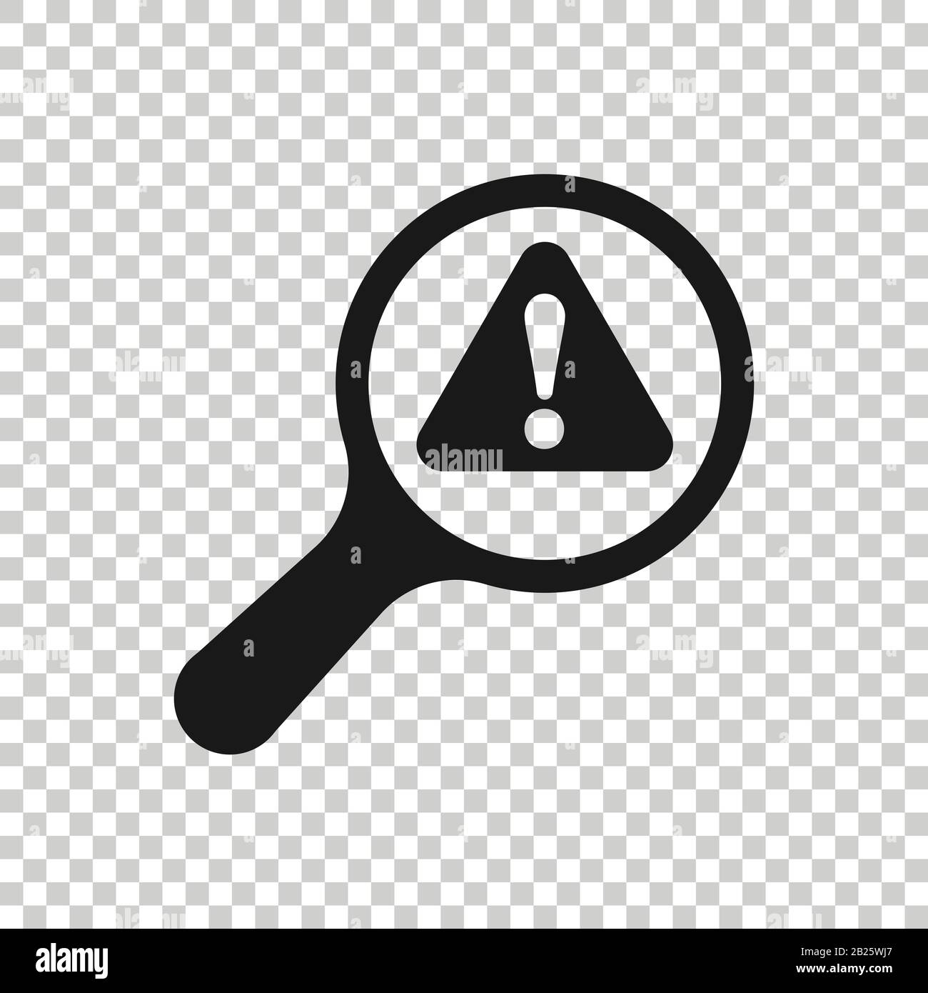 Risk analysis icon in flat style. Exclamation magnifier vector ...