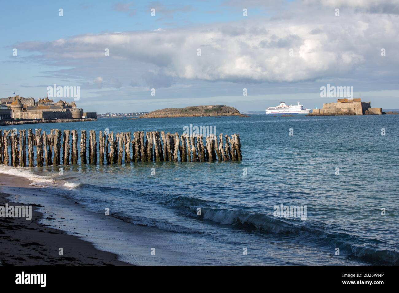 Saint-Malo, France - September 14, 2018: Passenger ferry leaving the ...