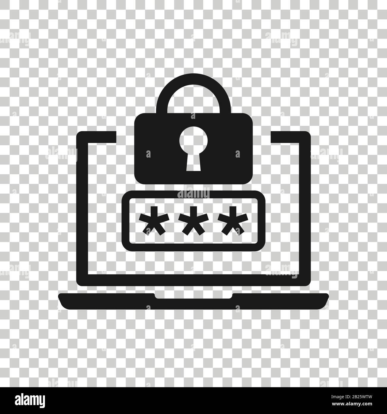 Laptop with password icon in flat style. Computer access vector ...