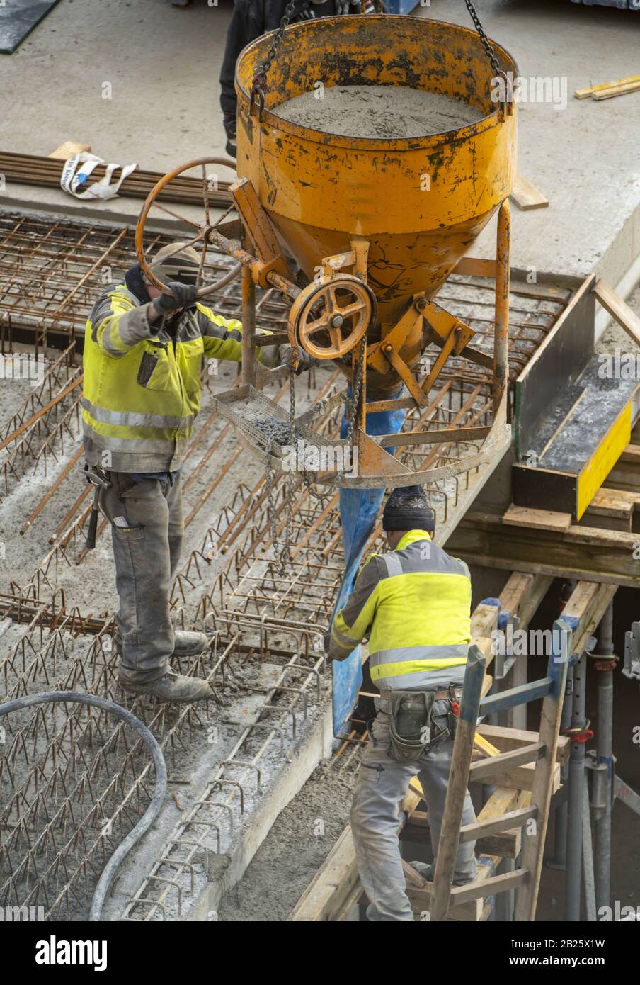 Construction site, concreting, the ceiling of a building is concreted ...