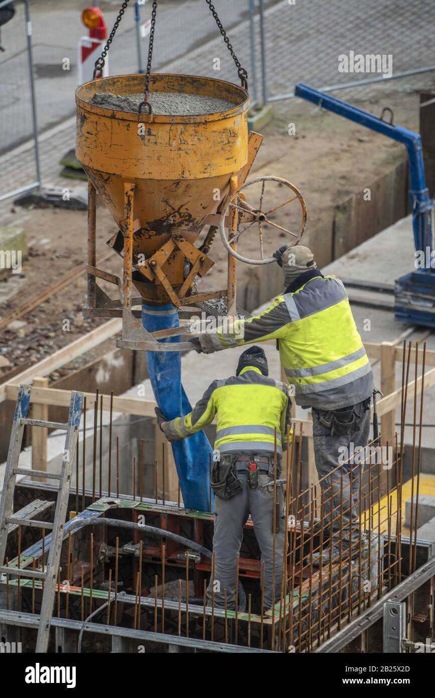 Construction site, concreting, the ceiling of a building is concreted ...