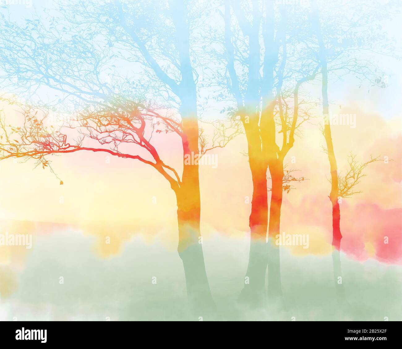 Digitally created abstract watercolor in pastel colors with nature ...