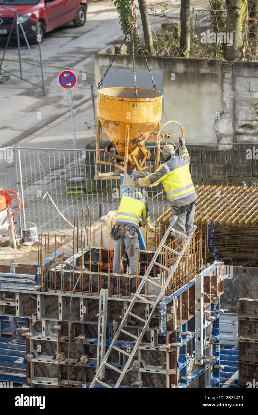 Construction site, concreting, the ceiling of a building is concreted ...