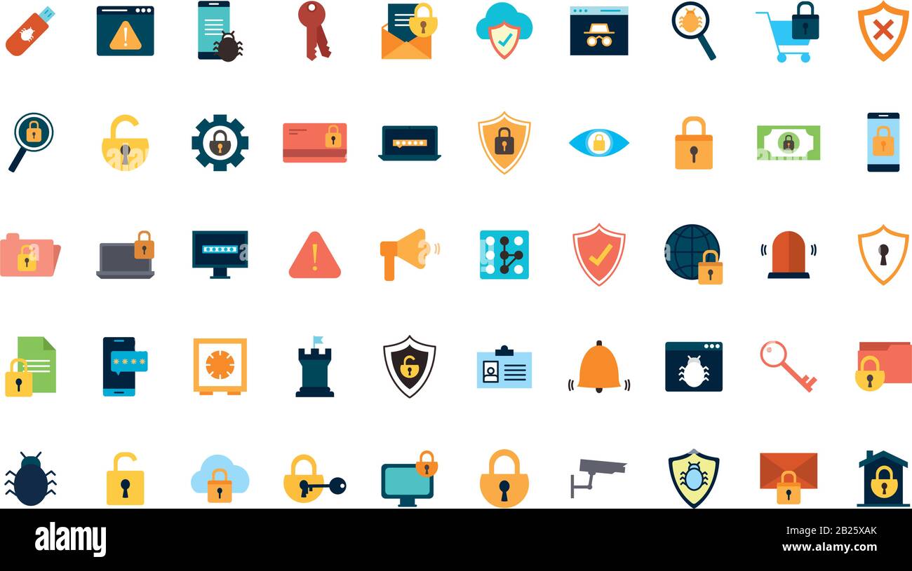 Isolated security flat style icon set vector design Stock Vector Image ...
