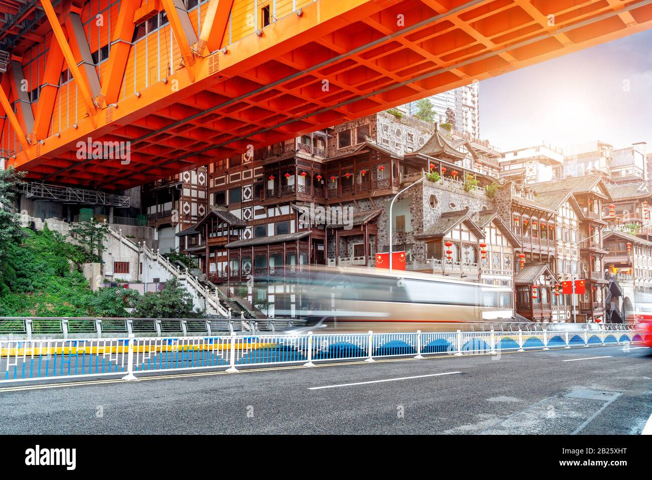 Roads and famous ancient buildings: Hongyadong, Chongqing, China Stock ...