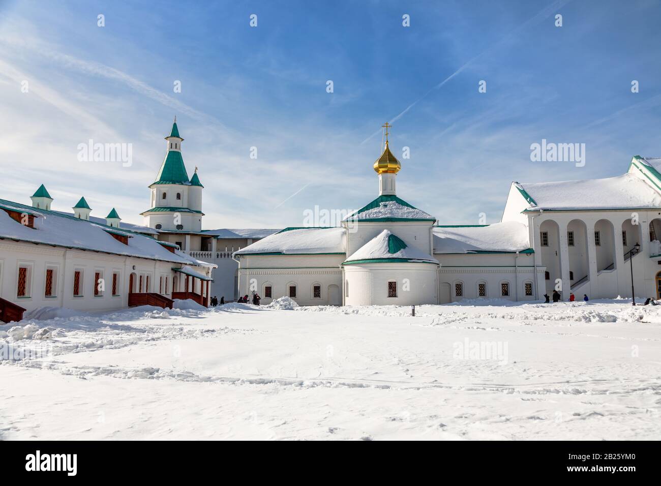 New Jerusalem Monastery inner yard with church and buildings covered in ...
