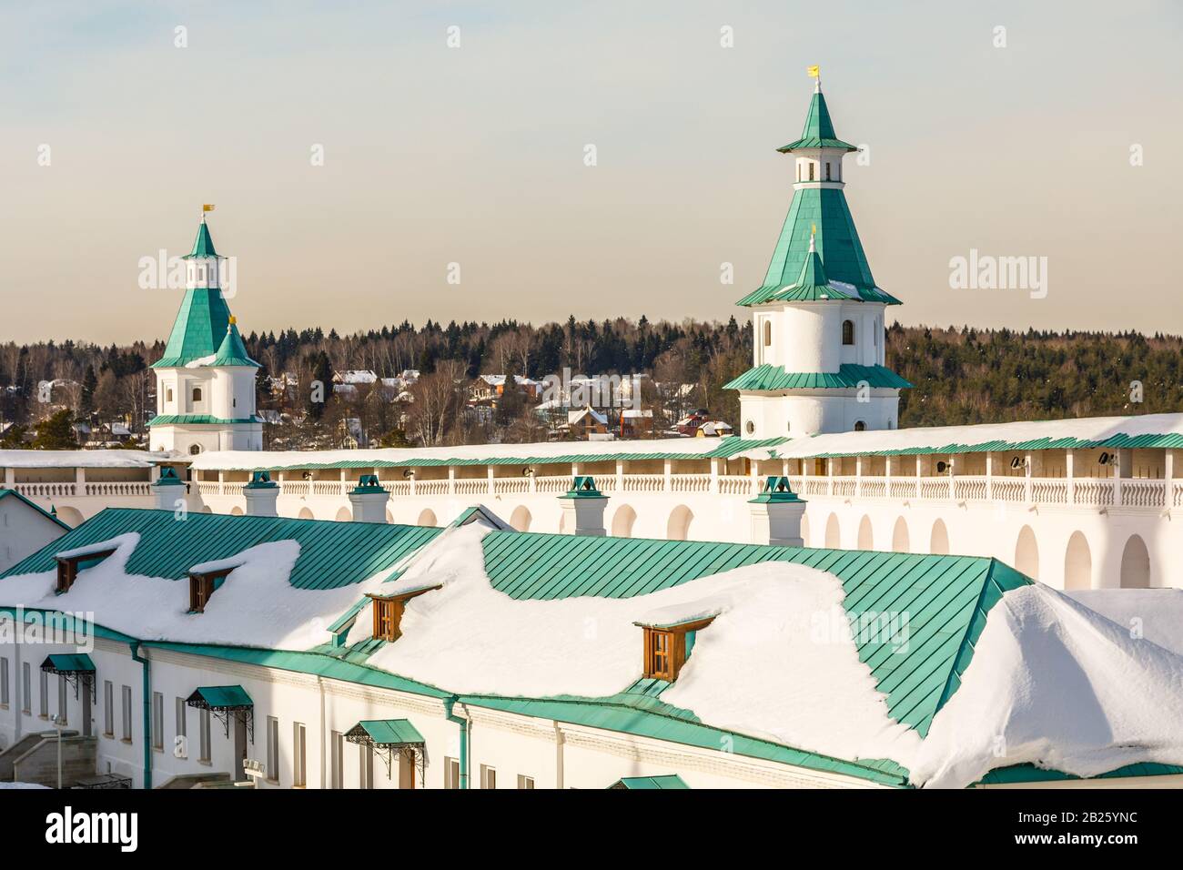 Inner yard of New Jerusalem Monastery with fortified walls and towers ...