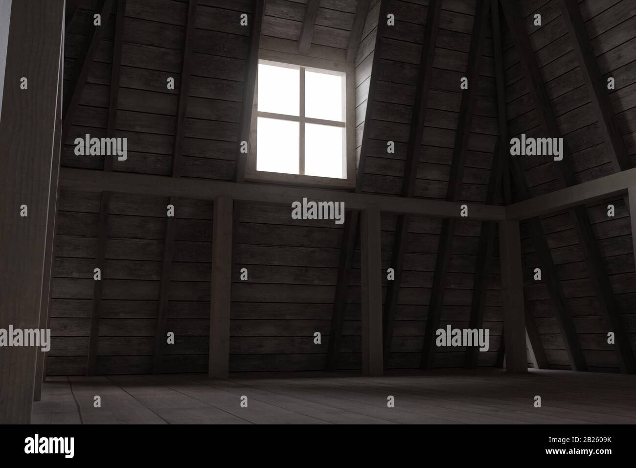 3d rendering of darken attic with bright light at window Stock Photo ...