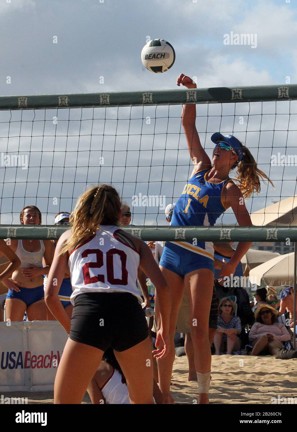 February 22, 2020 - UCLA Bruins Mac May #1 spikes a ball during a match ...
