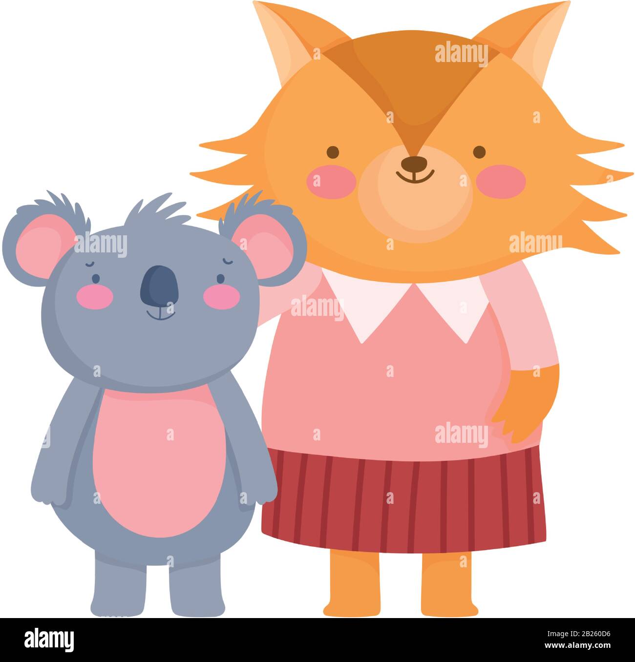 back to school, fox and koala with clothes cartoon vector illustration ...