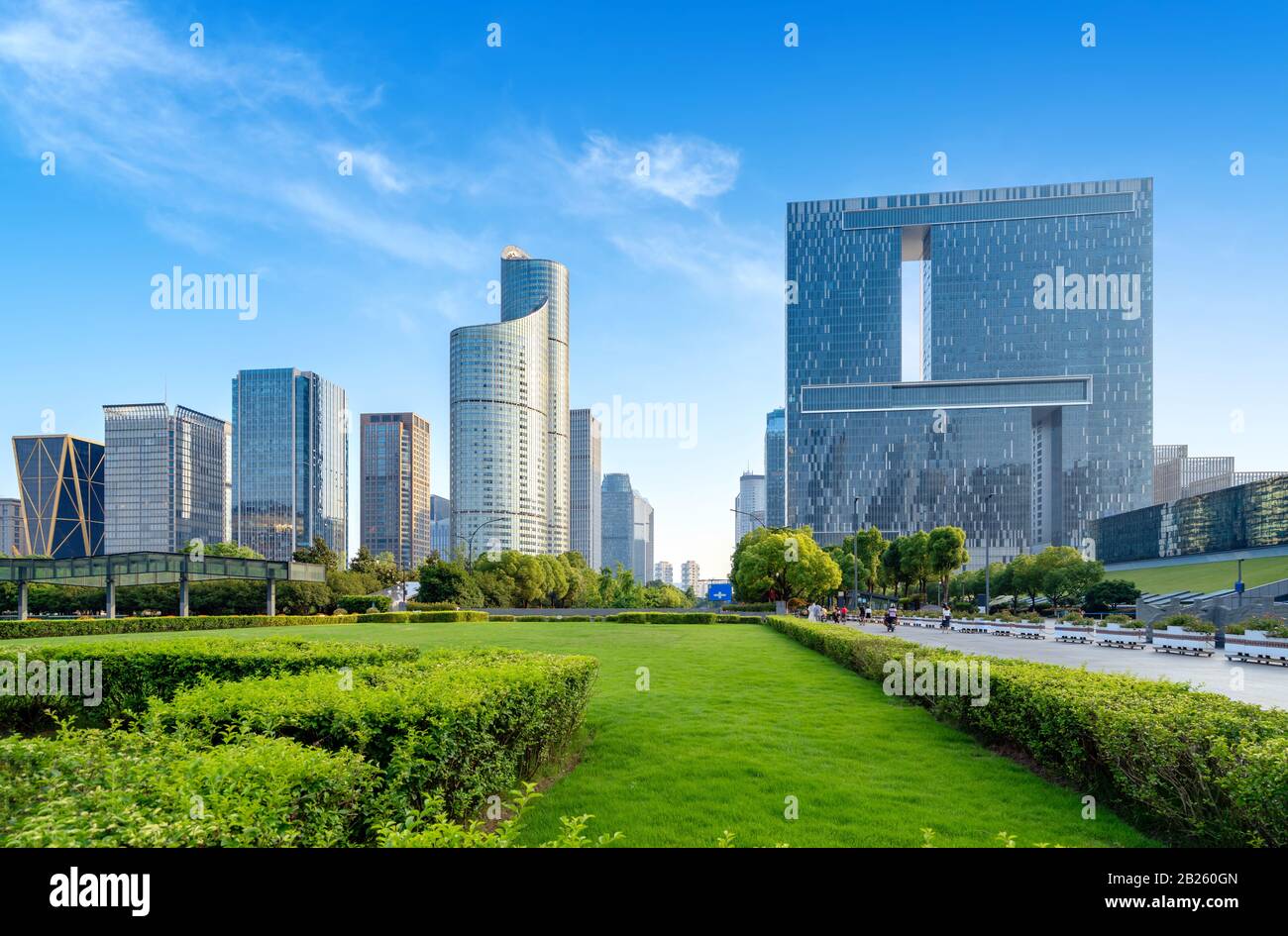 High-rise buildings near the lawn, Hangzhou, China Stock Photo - Alamy