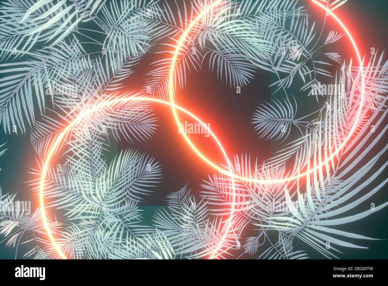 Plants and neon with dark background,3d rendering. Computer digital ...