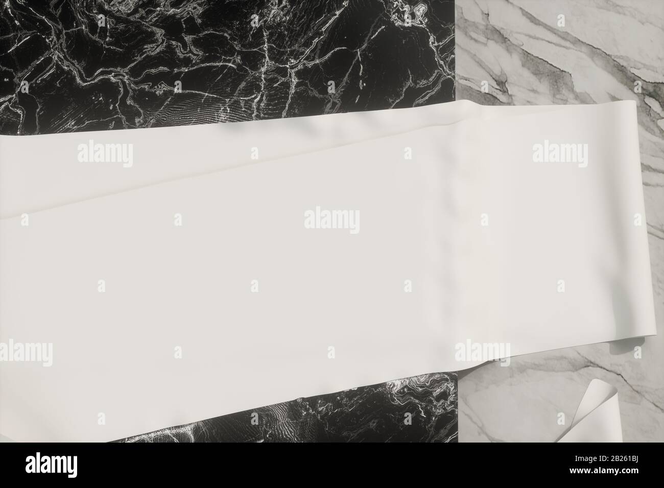 Blank roll of paper on the marble slab,marble background,3d rendering ...