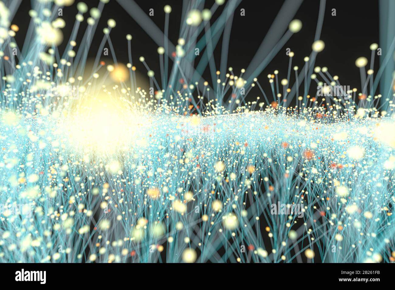 Glowing particles and lines,sparkling particles,3d rendering. Computer ...