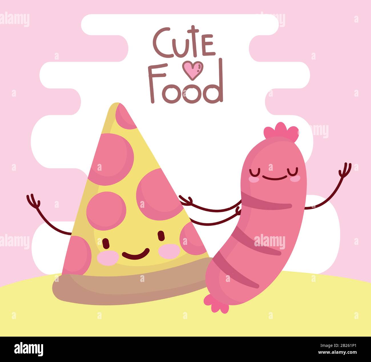 pizza and sausage menu character cartoon food cute vector illustration ...