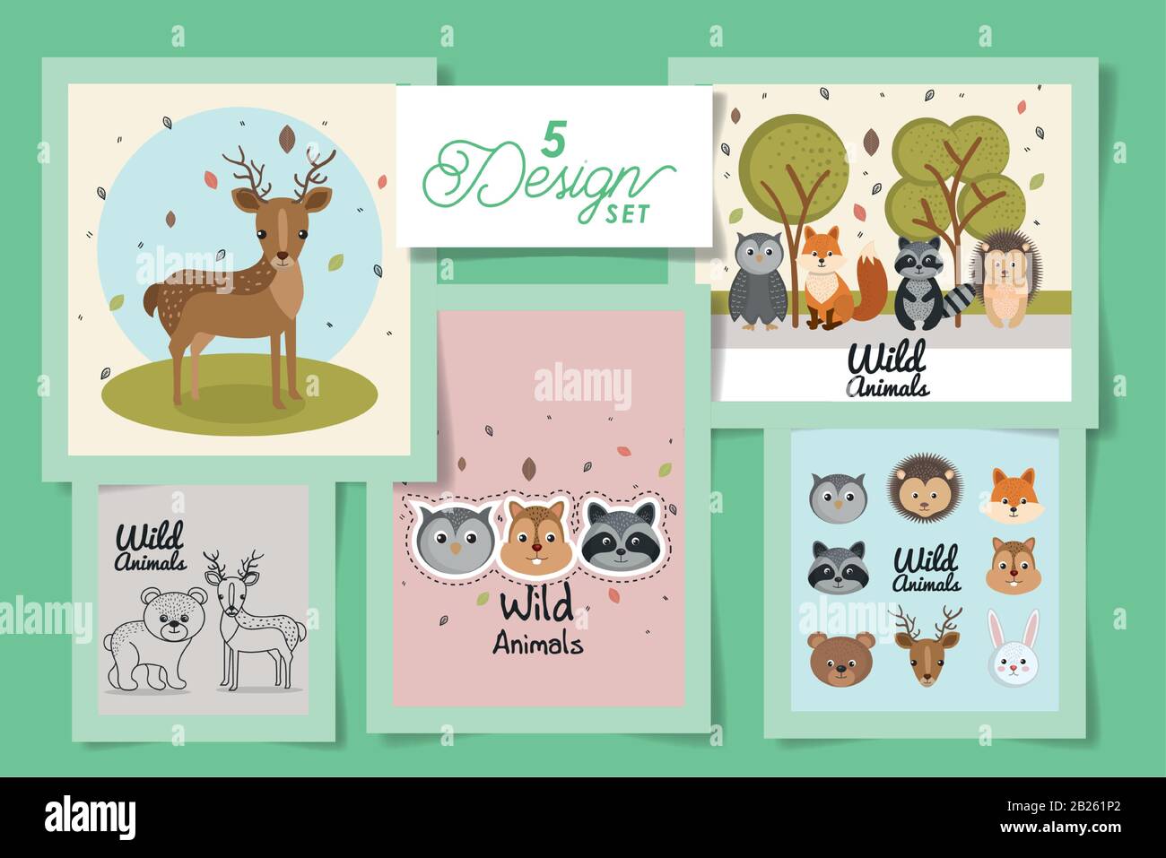 five designs of cute wild animals Stock Vector Image & Art - Alamy