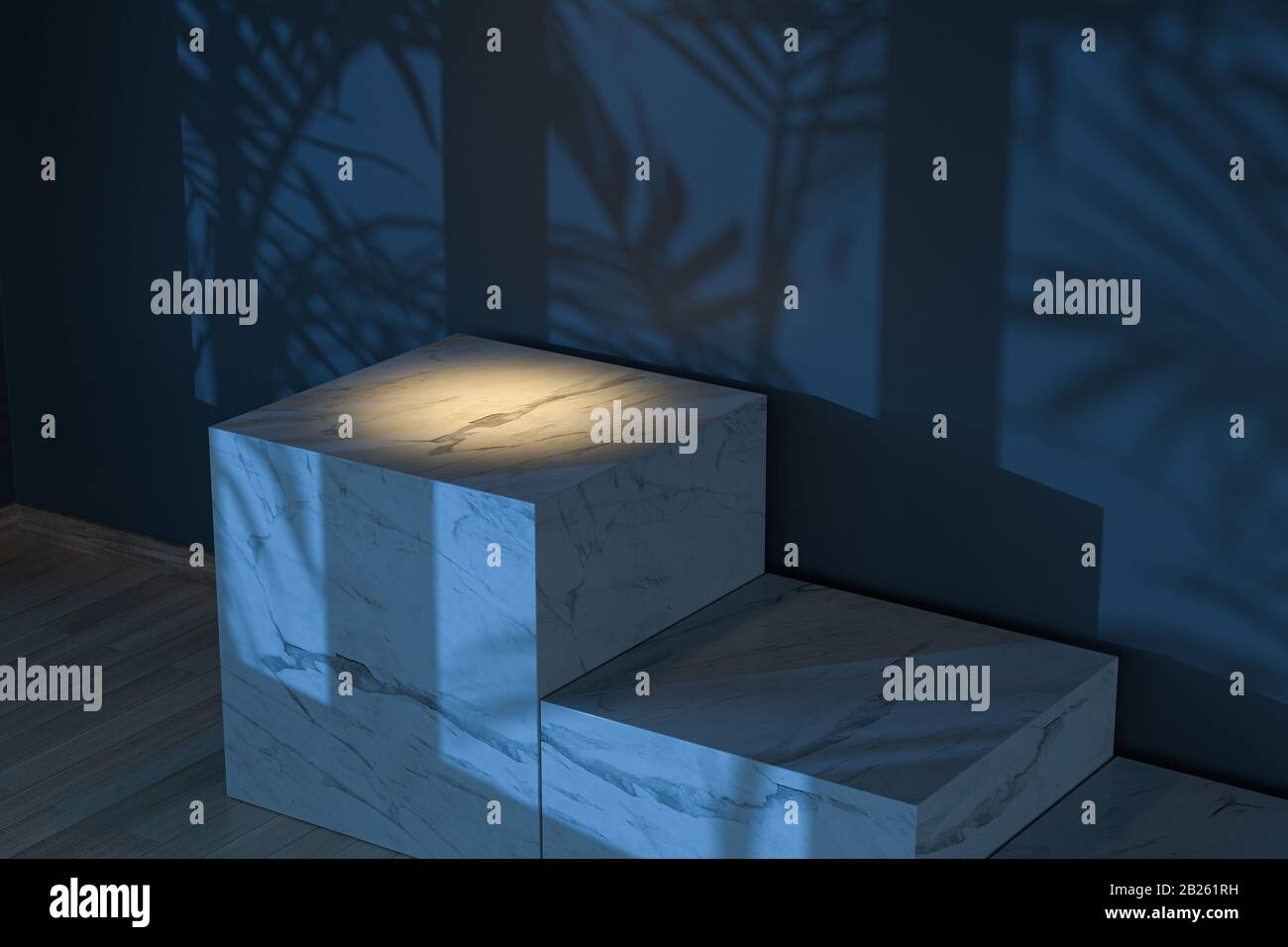 Empty room and marble still life,wooden floor and ceiling lamp,3d ...