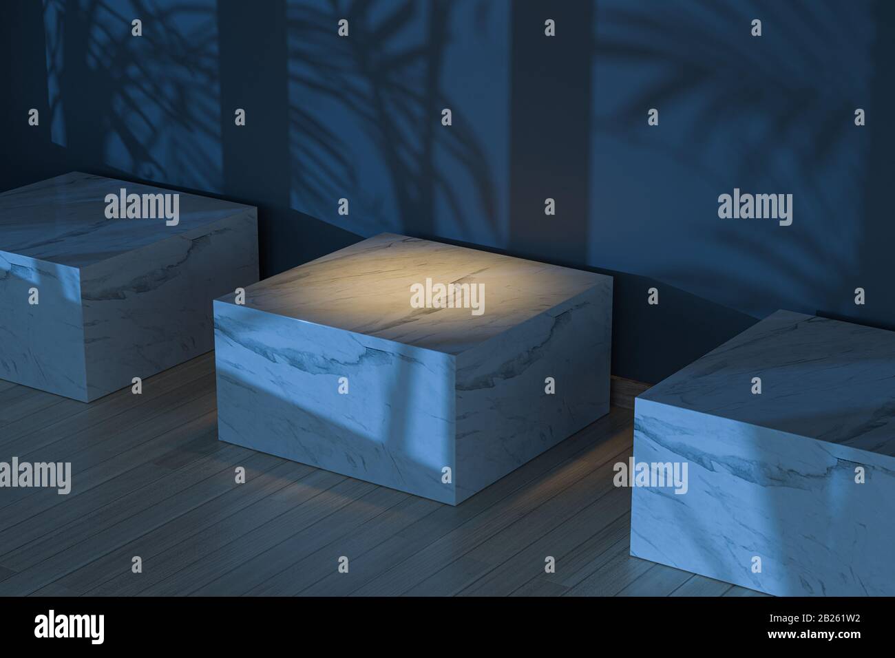 Empty room and marble still life,wooden floor and ceiling lamp,3d ...